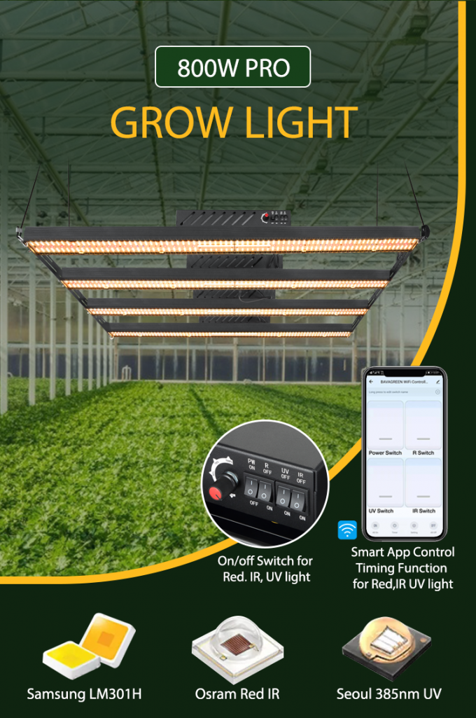 4 Bars 22KG Dimmmable WIFI LED Grow Light 800W SAMSUNG Horticulture LED ...